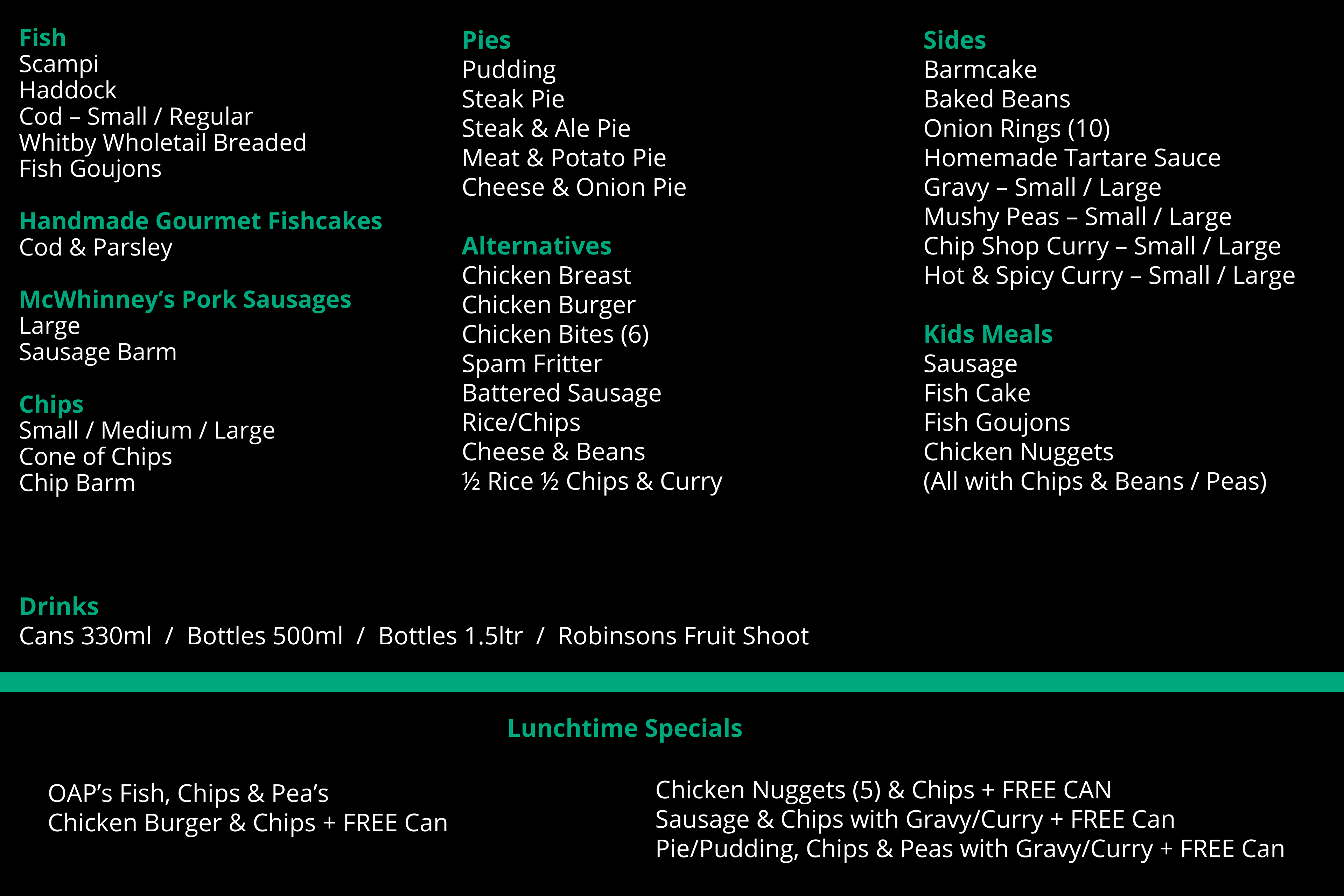 Takeaway Food Menu, Lukes Fish and Chips Cheadle Hulme Cheshire