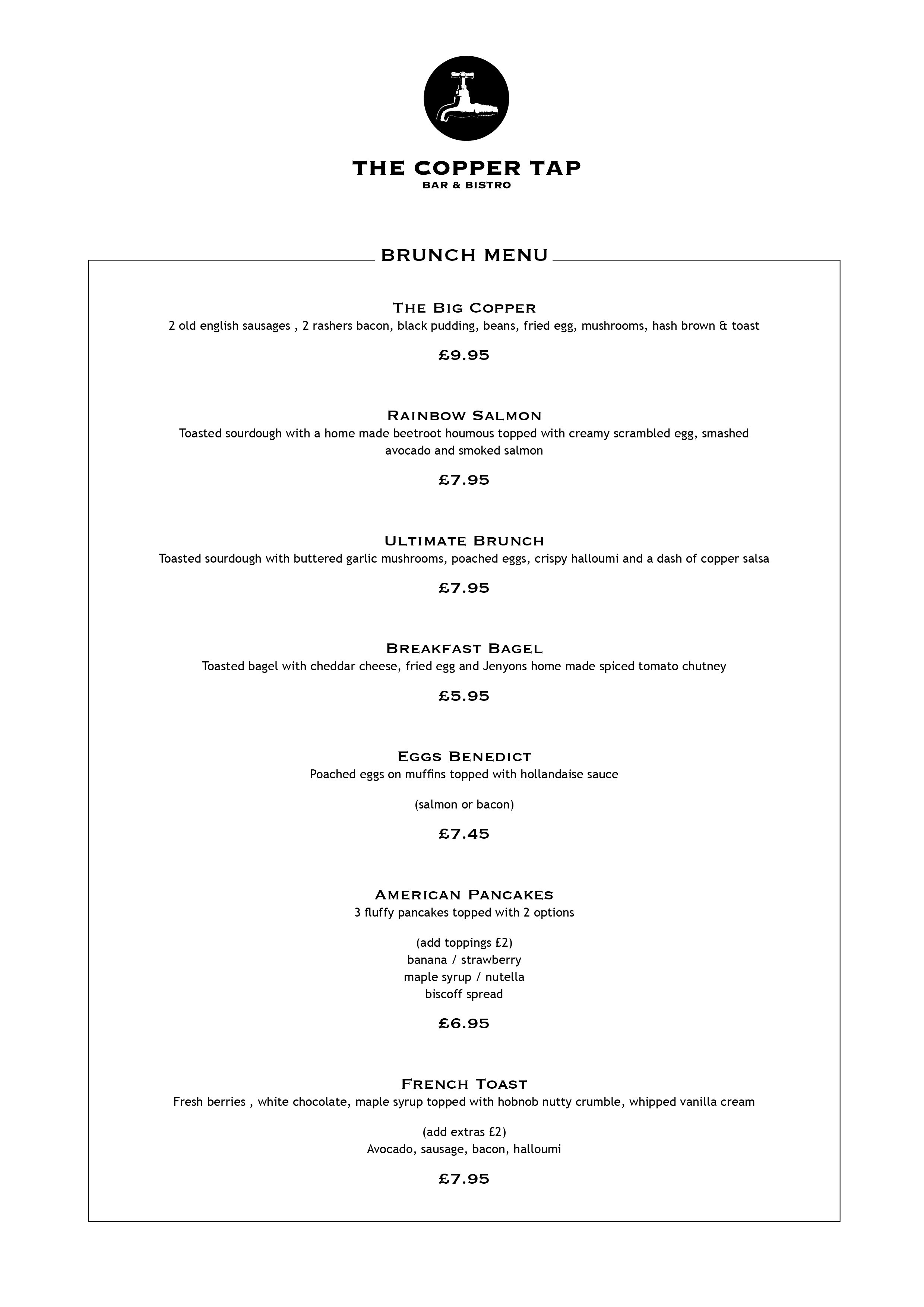 The Copper Tap Menu, Food and Drinks Orrell, Wigan